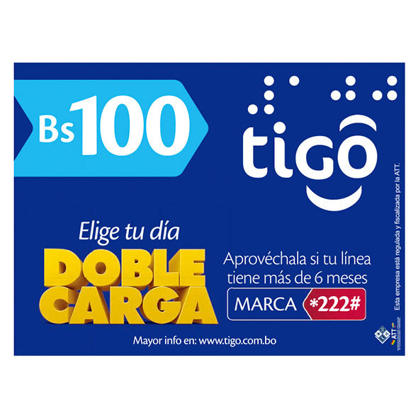 Tigo Tarjeta Prepago 100Bs X Unidad — Amarket